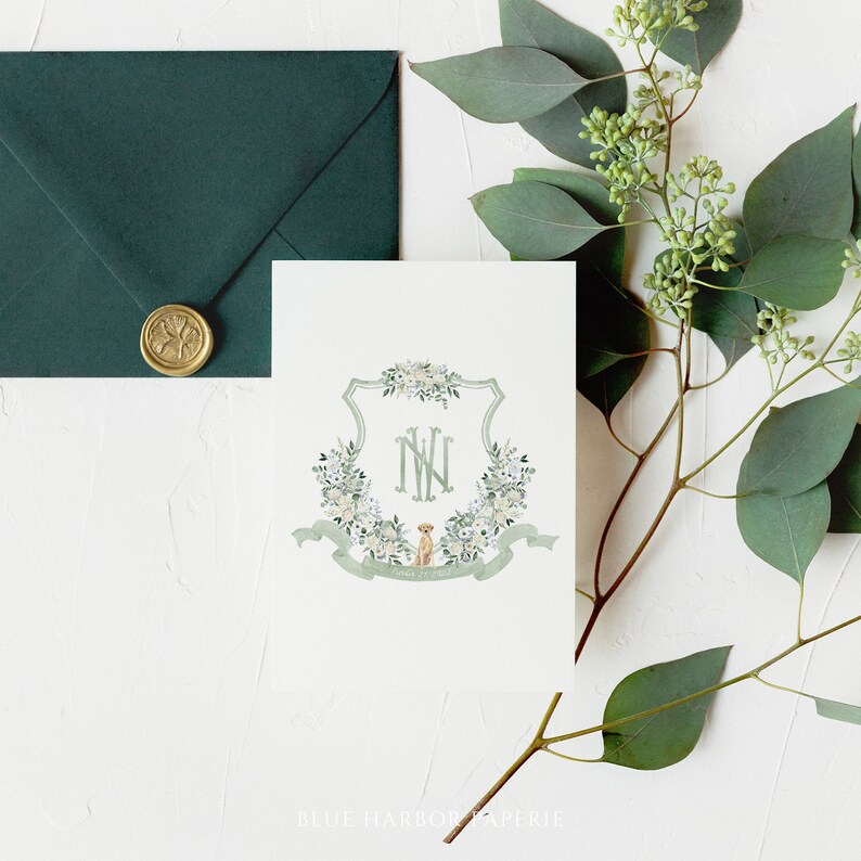 Sage Green Watercolor Wedding Crest Monogram Monogram Logo - Etsy