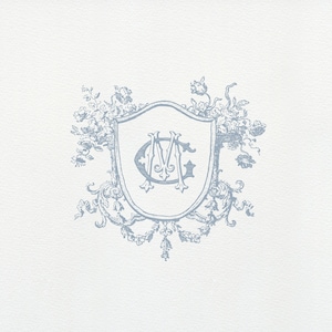 Antique Monogram Floral Crest | Vintage Wedding Crest With Florals and ...
