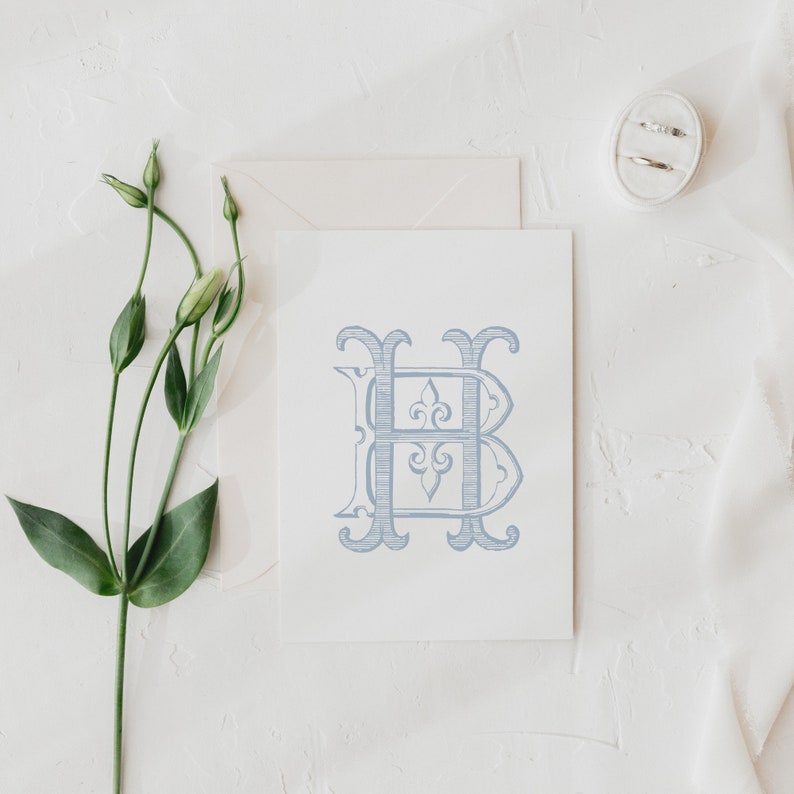 BH Vintage Monogram HB Duogram BH Classic Wedding Monogram - Etsy