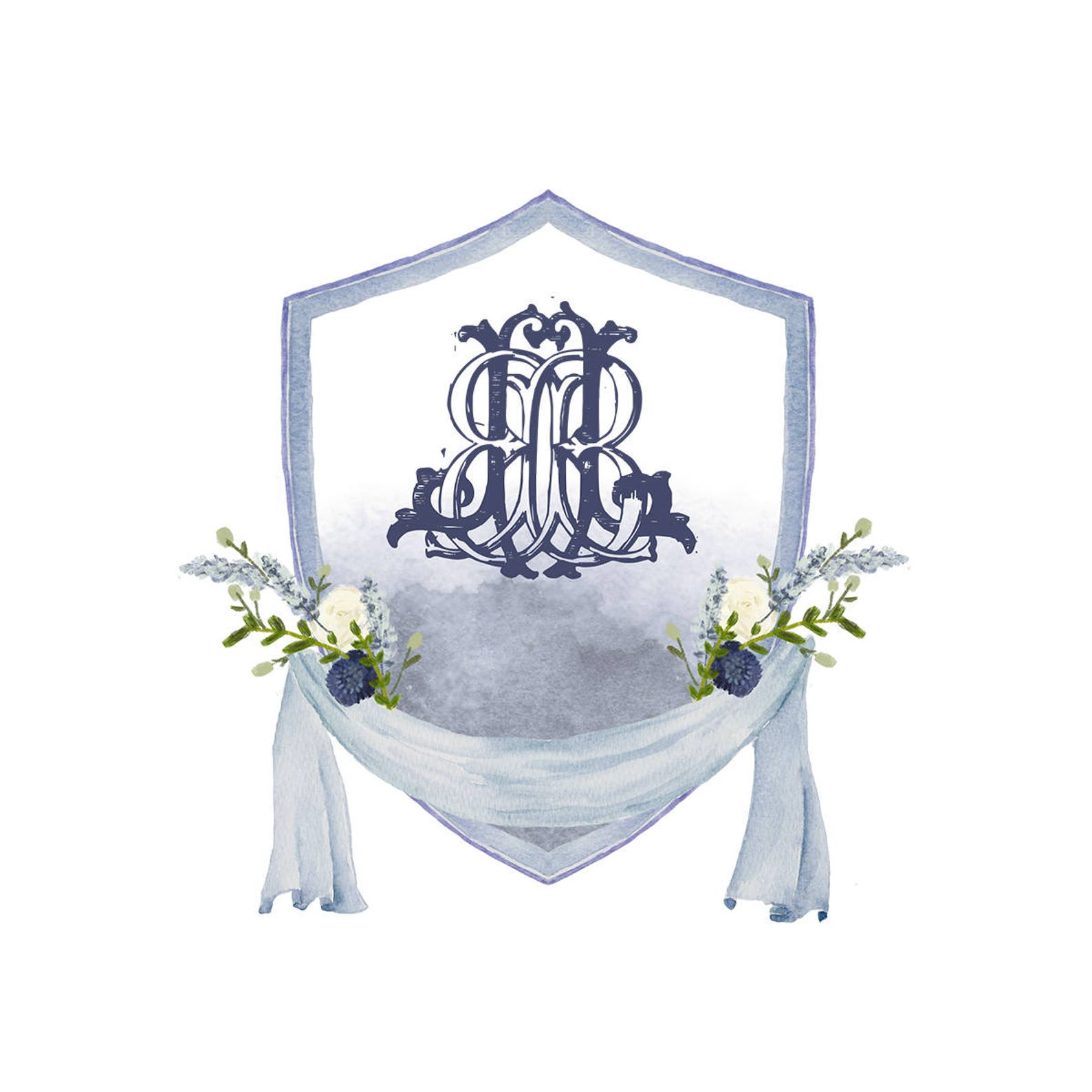 Dusty Blue Watercolor Wedding Crest Monogram Logo (digital) - Etsy