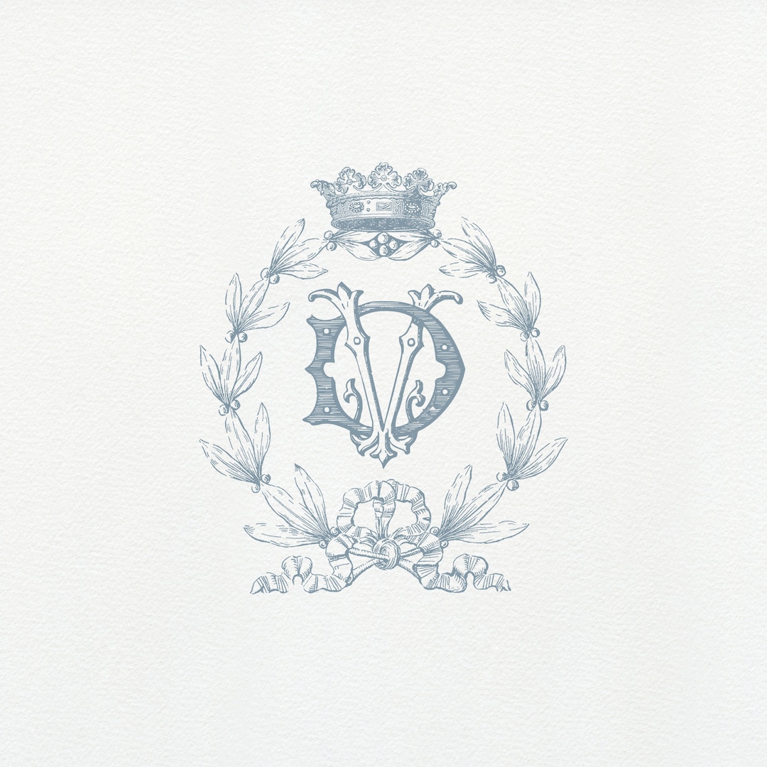 French Monogram Wreath Crest | Vintage French Wedding Crest With ...