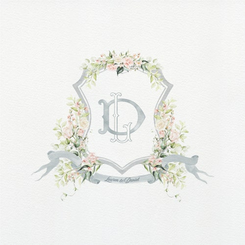 Pink Watercolor Wedding Crest Monogram Interlock - Etsy