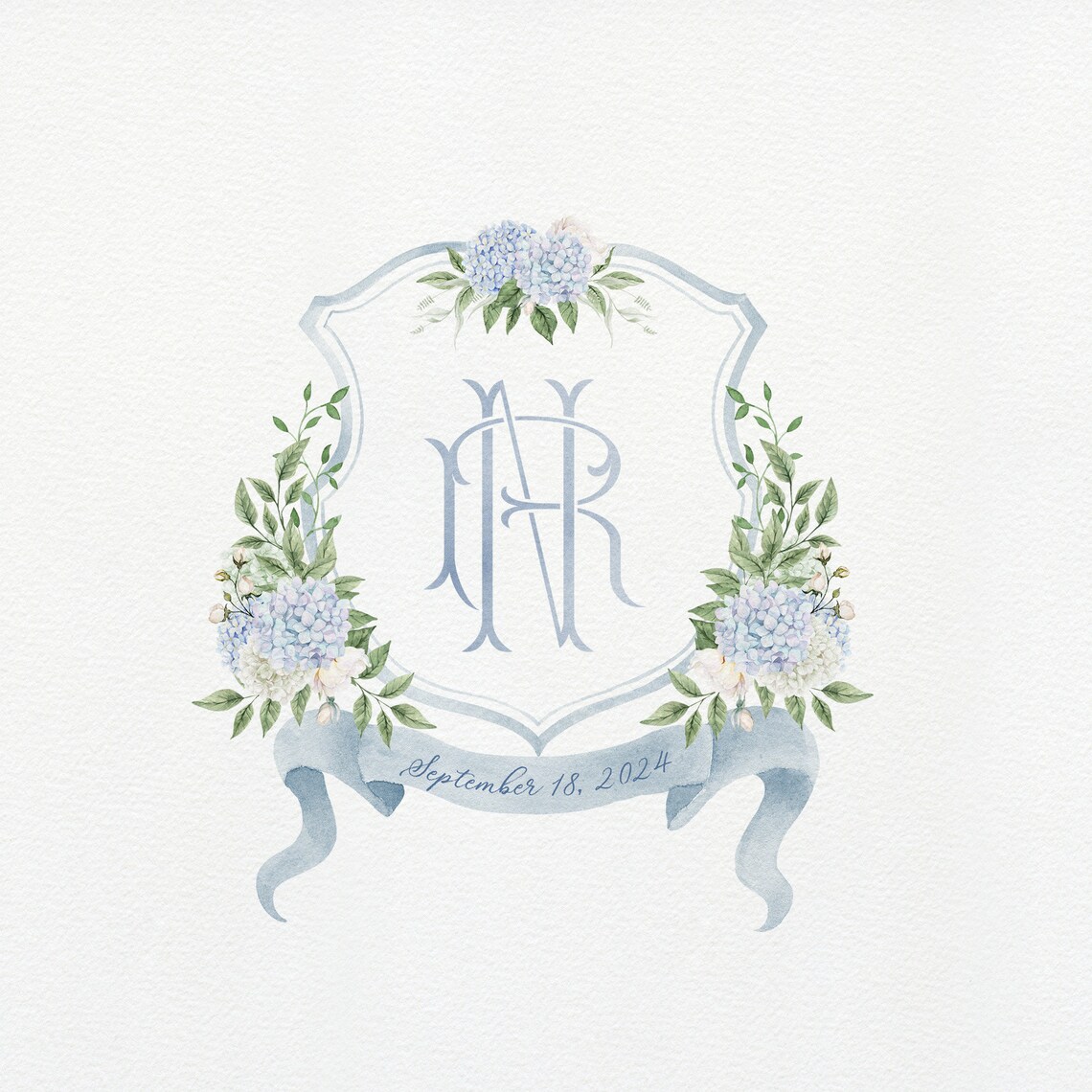 Blue and White Hydrangea Wedding Crest Monogram Crest - Etsy