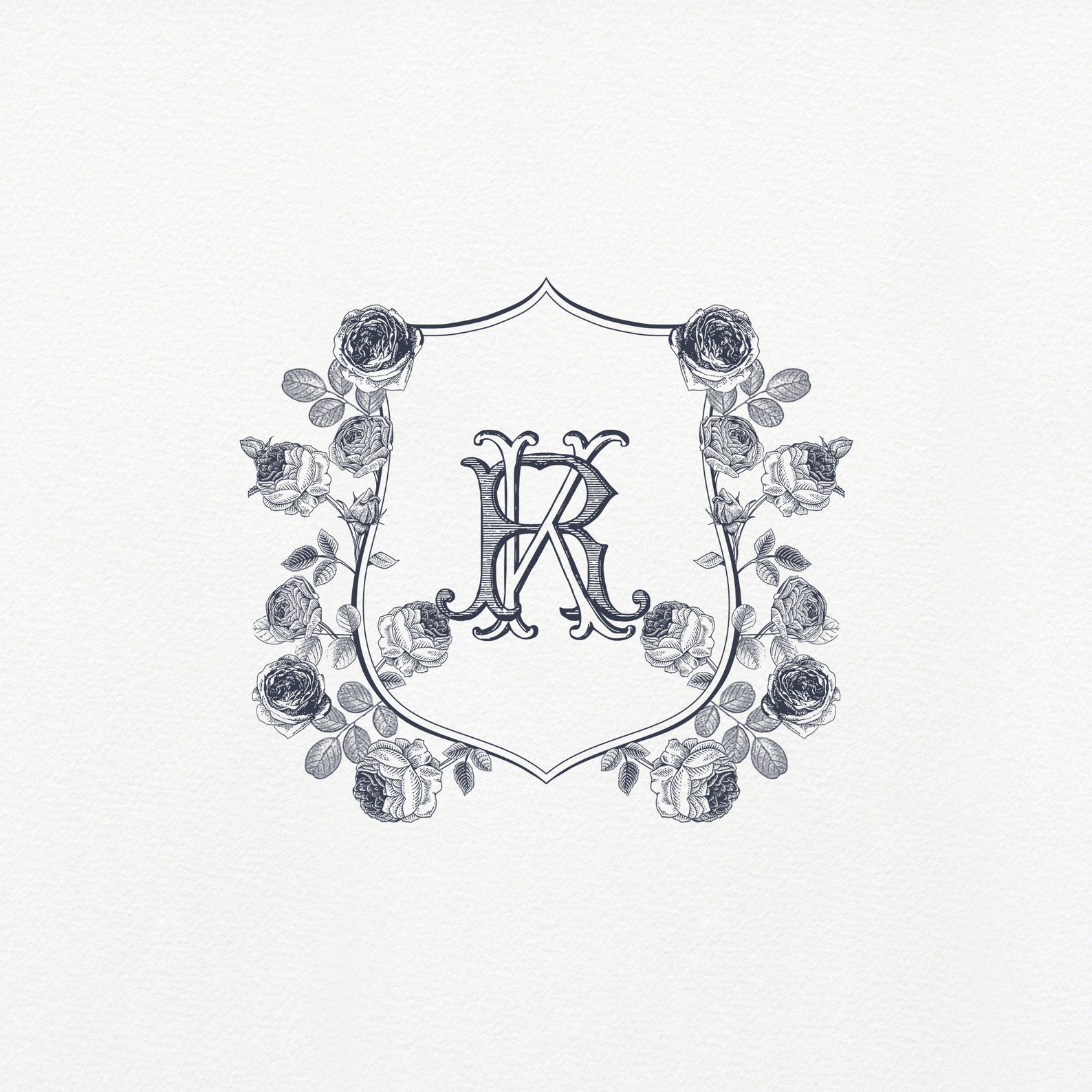 Garden Roses Crest Vintage Monogram Wedding Crest Monogram - Etsy