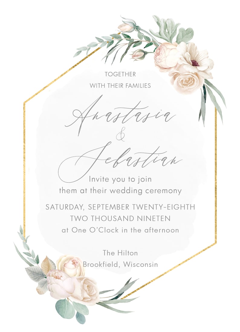 Gold Geometric Wedding Invitation Suite Modern Greenery - Etsy