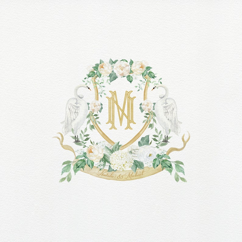 Swan Watercolor Wedding Crest - Etsy