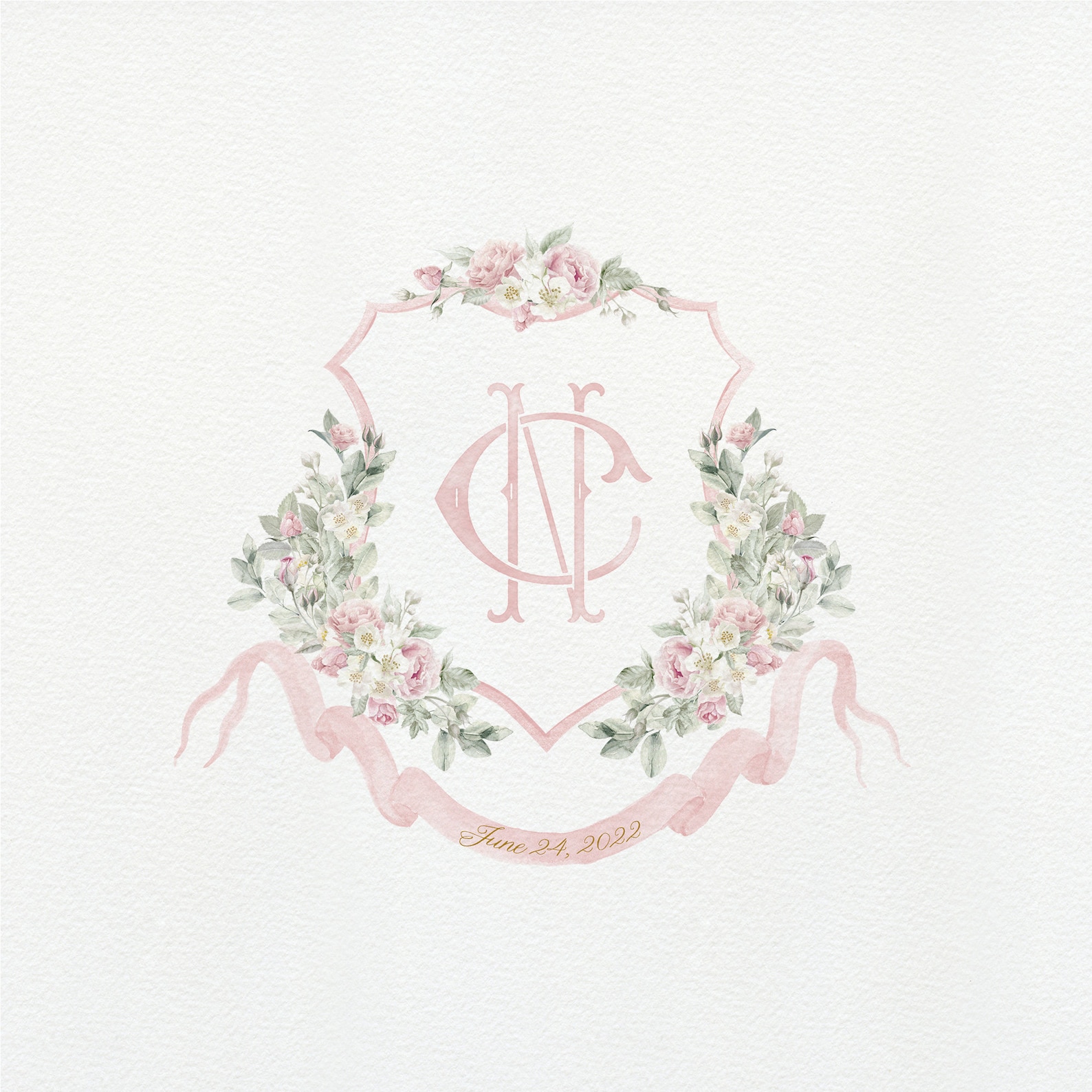 Pink Watercolor Wedding Crest Monogram Interlock - Etsy