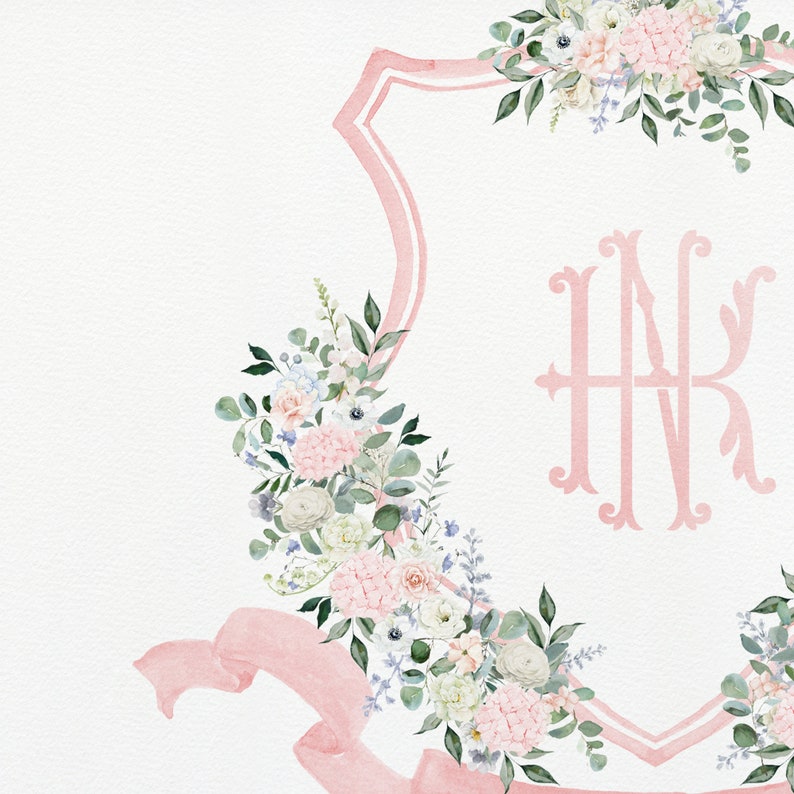 Blush Pink and White Wedding Crest Monogram Crest Golden - Etsy