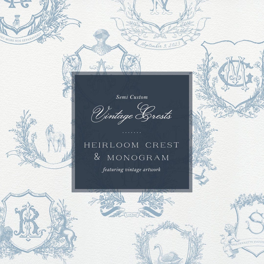 Semi-custom Vintage Crest Design: Line Drawn, Personalized Monogram ...