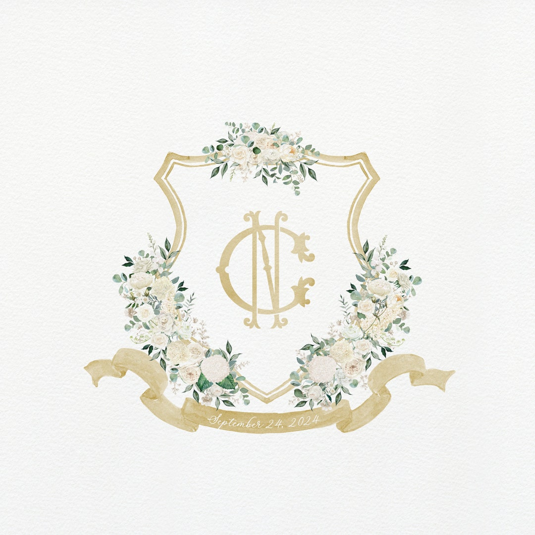 Gold Wedding Crest: Watercolor Floral Monogram (digital Download) - Etsy