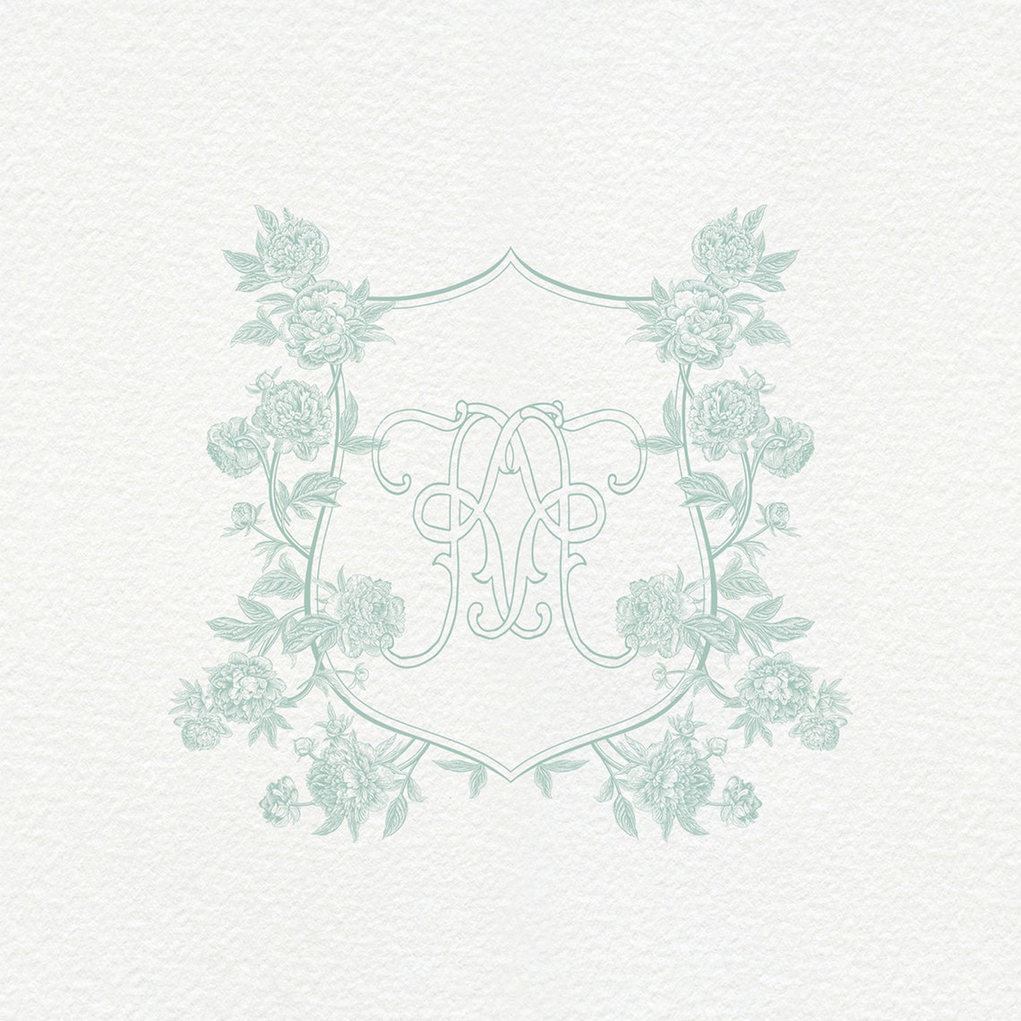 Peonies Wedding Crest: Vintage Sketched Monogram Logo - Etsy