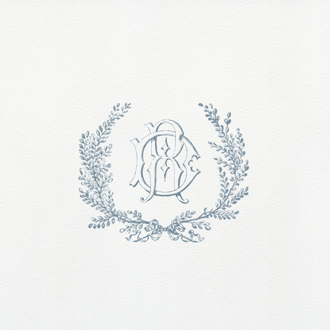 Vintage Wreath Monogram Wedding Laurel | Monogram Logo | Interlock ...