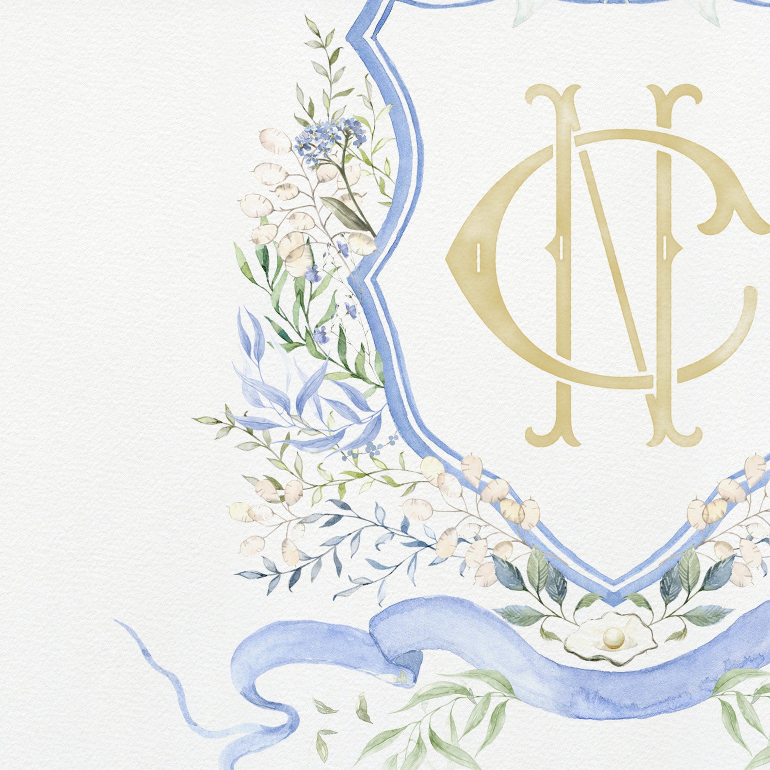 Nautical Watercolor Wedding Crest Monogram Blue Monogram | Etsy
