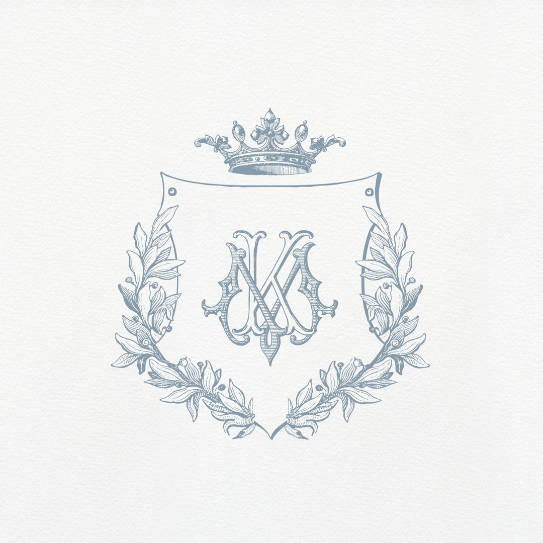 Vintage Wedding Wreath Shield Crest With Crown - Etsy