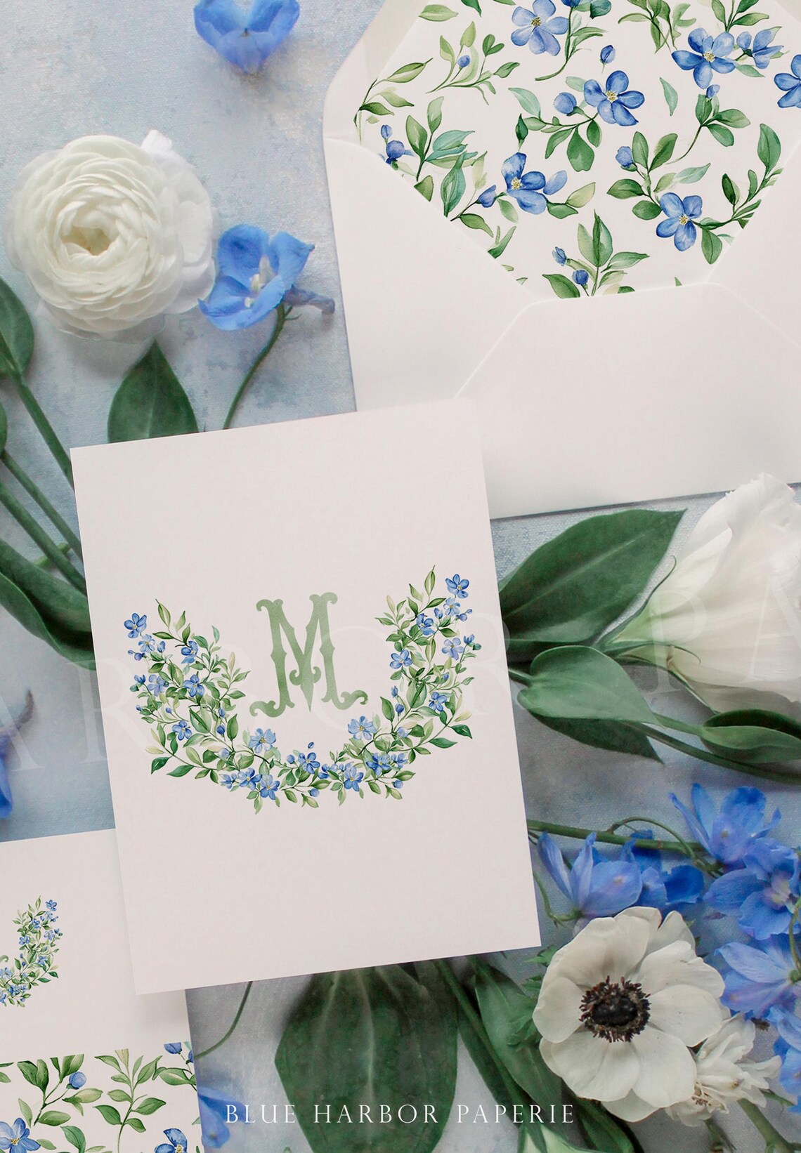 Blue & Green Watercolor Wedding Crest Monogram (digital Download, JPEG ...