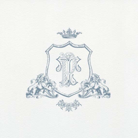 Vintage Lion Heraldry Monogram Wedding Crest | Etsy