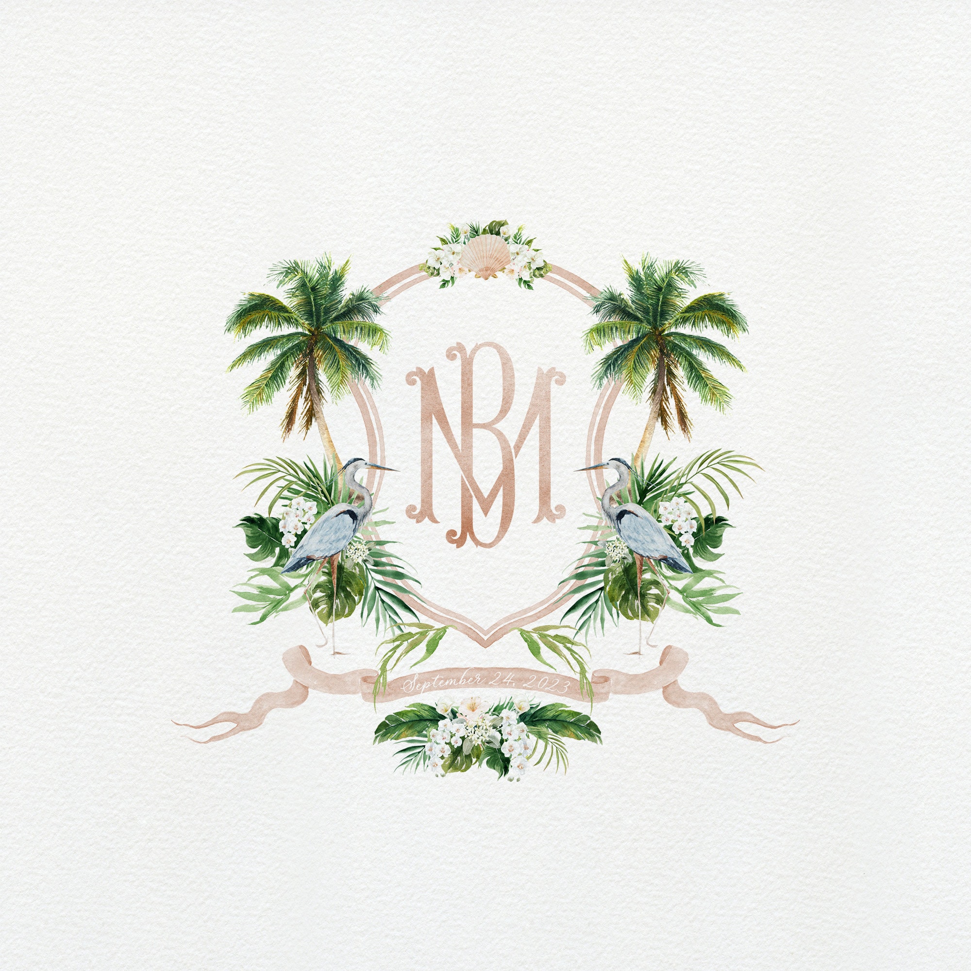 Tropical Watercolor Wedding Crest Monogram Wedding Shield - Etsy