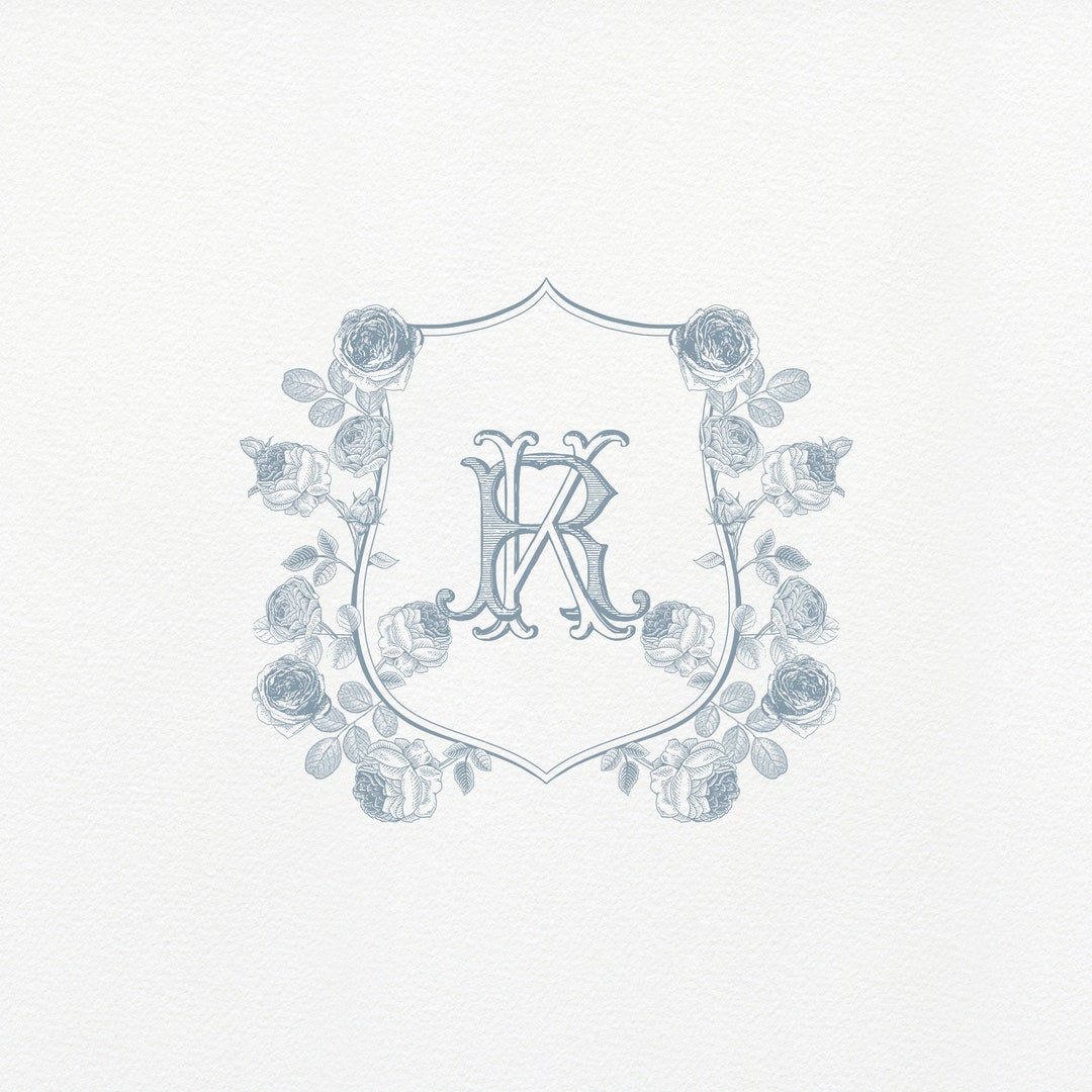 Garden Roses Crest Vintage Monogram Wedding Crest | Monogram Logo ...