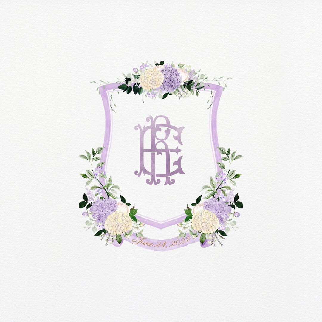 Purple Watercolor Wedding Crest With Floral Monogram (digital File) - Etsy