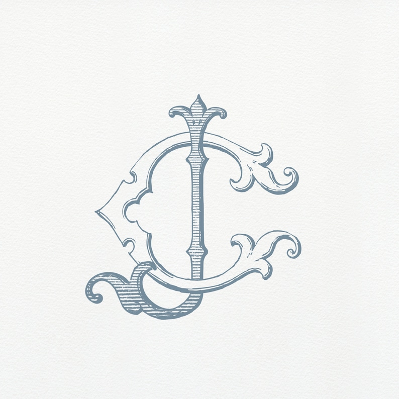 CJ Vintage Monogram JC Duogram CJ Classic Wedding Monogram - Etsy
