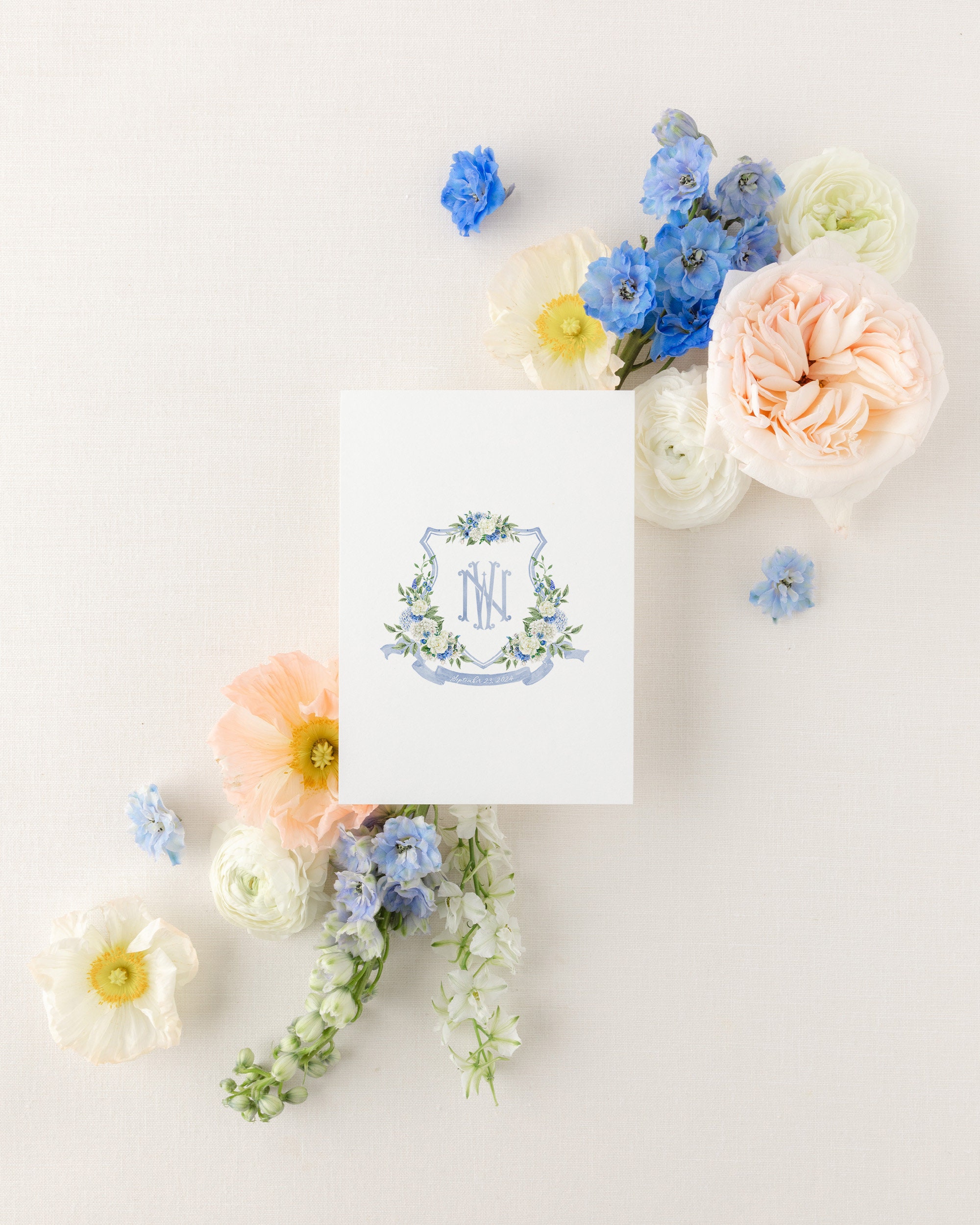 Blue Floral Wedding Crest: Watercolor Monogram (digital Download, JPEG ...