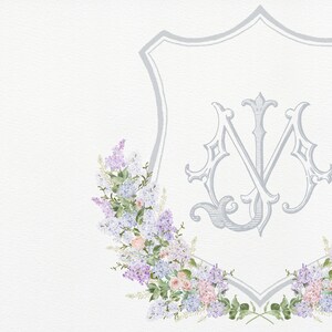 Lilacs Wedding Crest | Blue and Lilac Watercolor Monogram Crest ...