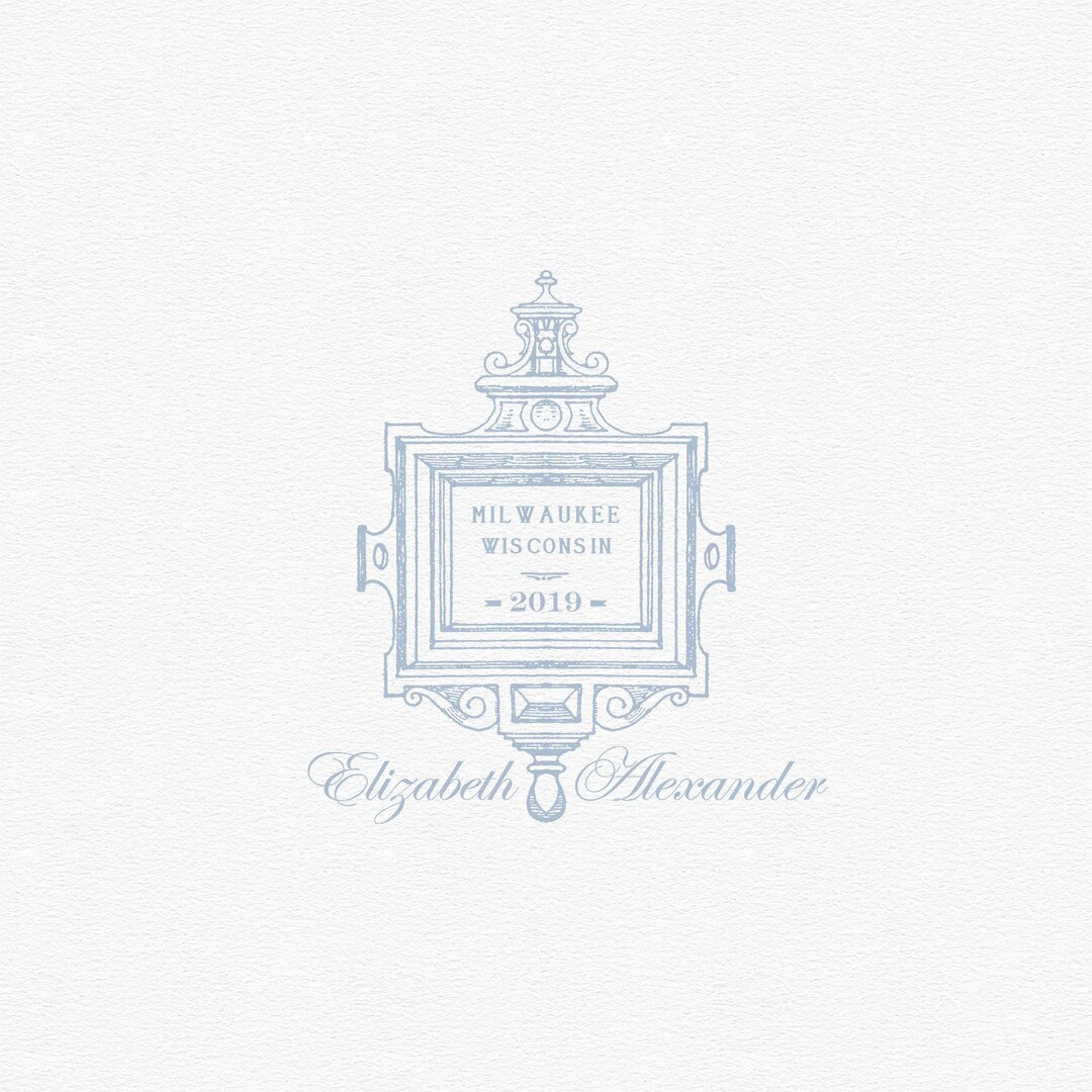 Vintage Blue Wedding Logo: Monogram Crest (digital) - Etsy