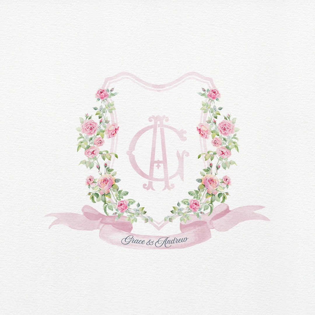 Blush Pink Watercolor Wedding Crest | Monogram Crest | Interlock ...