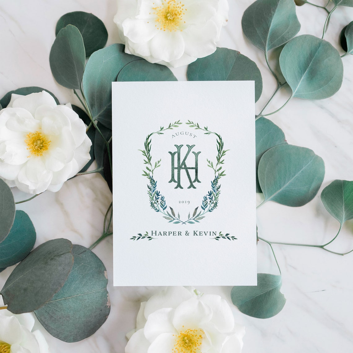 Greenery Watercolor Monogram Wedding Crest Monogram Logo - Etsy