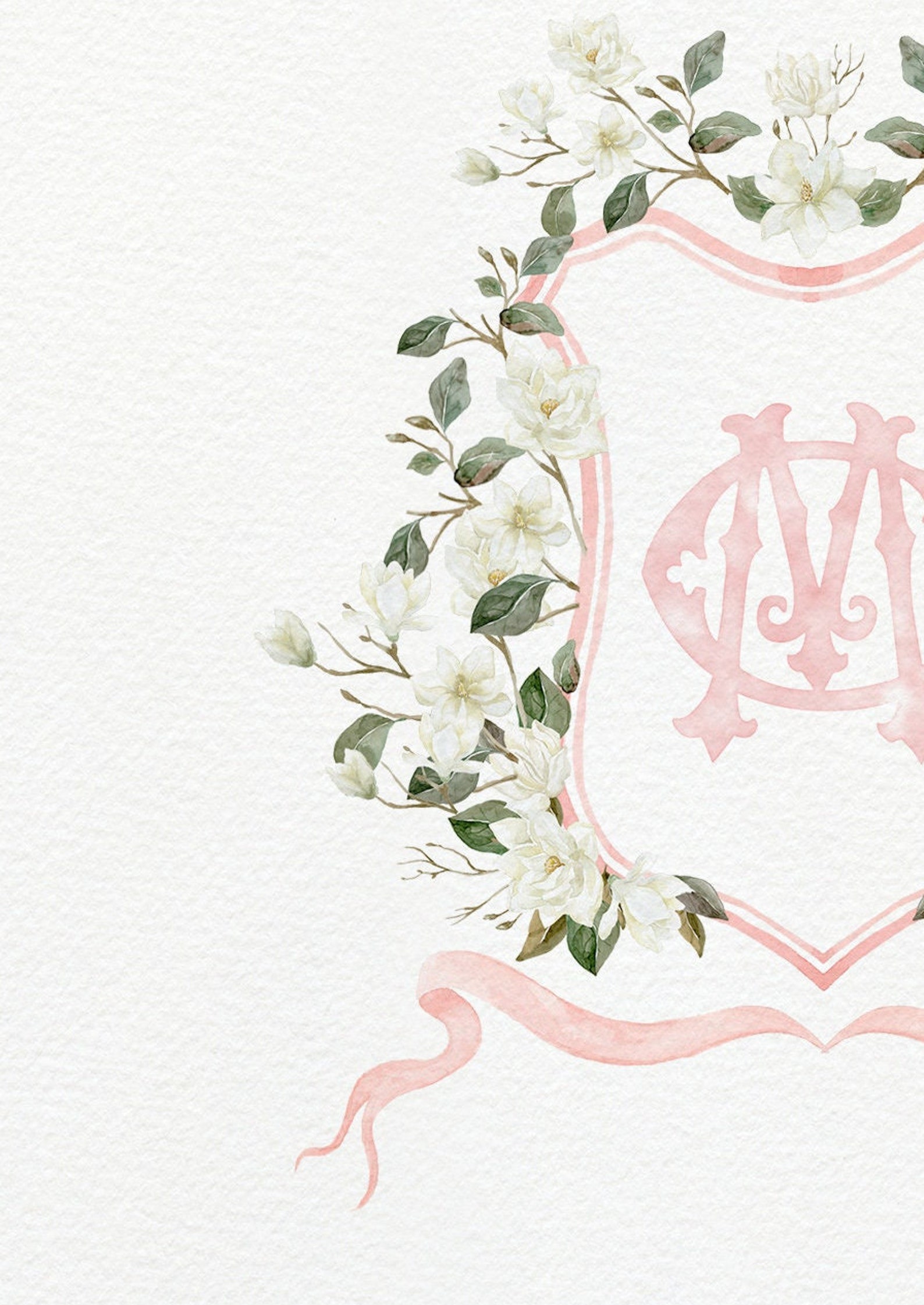 Pink Magnolia Watercolor Crest Monogram Magnolia Wedding Logo Magnolia ...