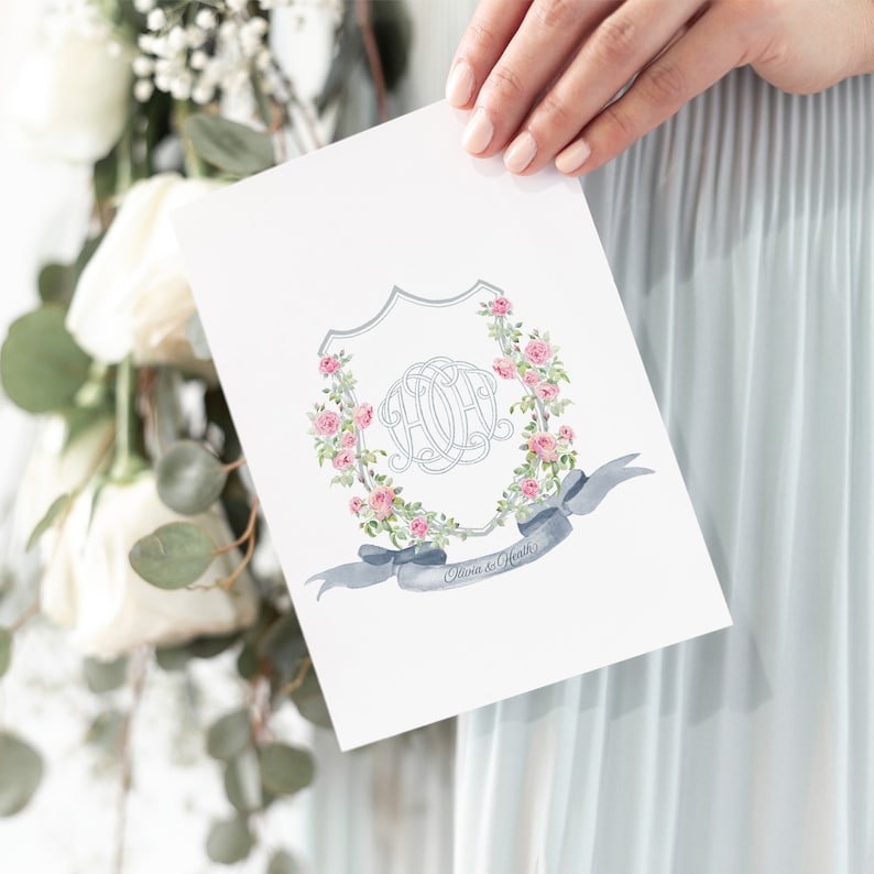 Blush Pink Watercolor Wedding Crest Monogram Crest - Etsy