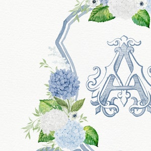Bright Blue and White Hydrangea Wedding Crest | Monogram Crest ...