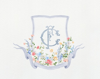 Blush Pink Watercolor Wedding Crest Monogram Crest Interlock Watercolor ...
