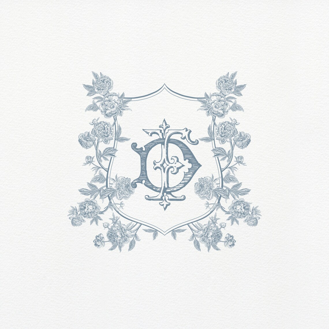 Peonies Wedding Crest: Vintage Sketched Monogram Logo - Etsy
