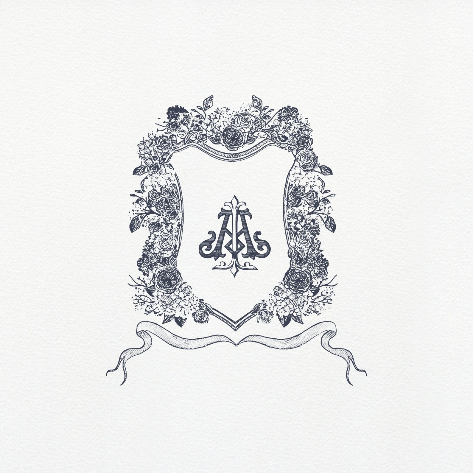Garden Rose Vintage Wedding Crest With Interlocking Monogram - Etsy