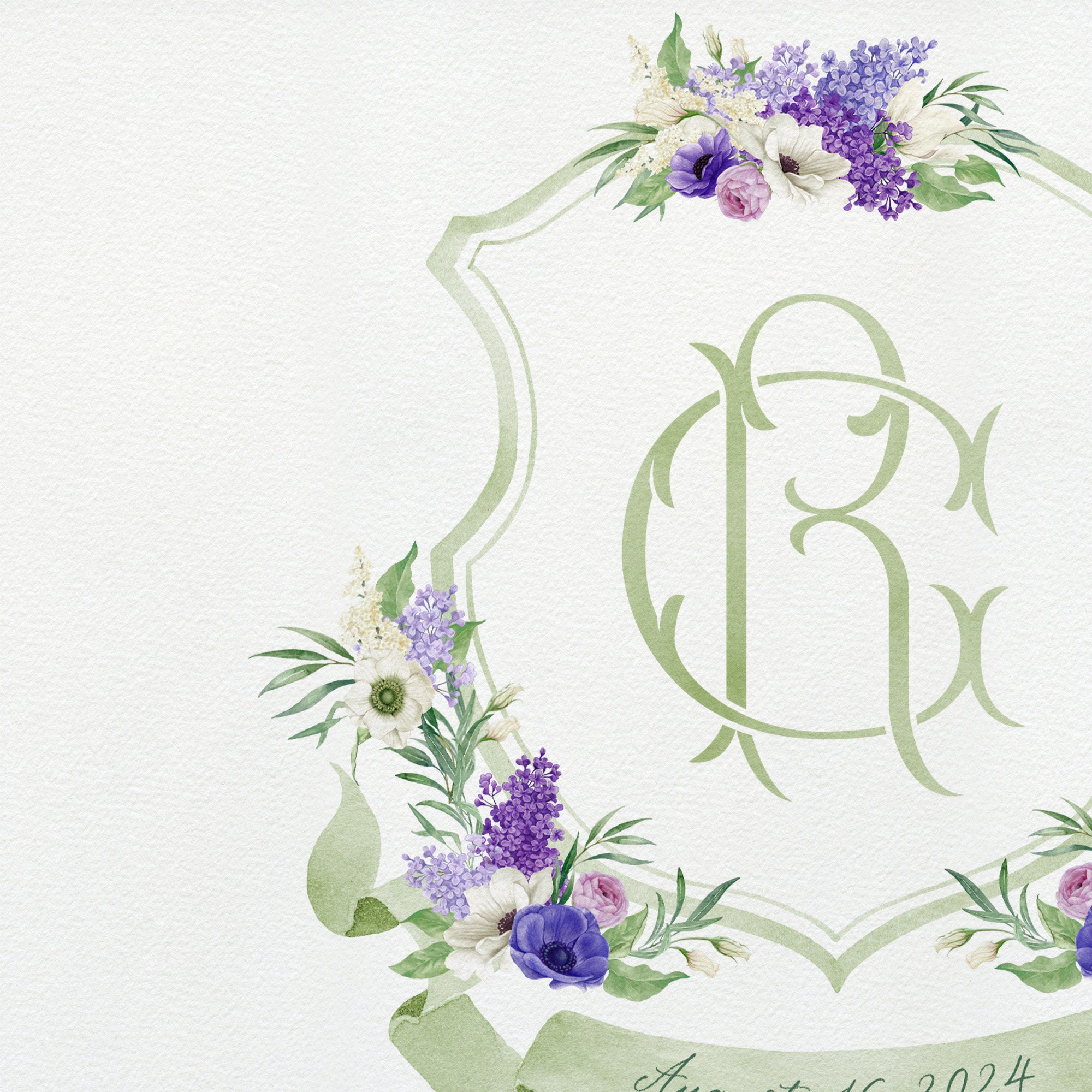 Lilacs and Greenery Watercolor Monogram Wedding Crest - Etsy