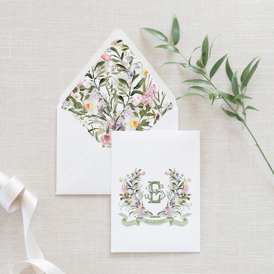 Spring Floral Envelope Liner to Match French Blue Spring Watercolor ...