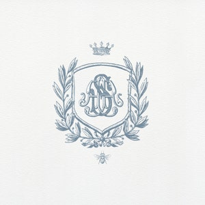 Vintage Monogram Wreath Crest | Vintage Wedding Crest With Interlocking ...