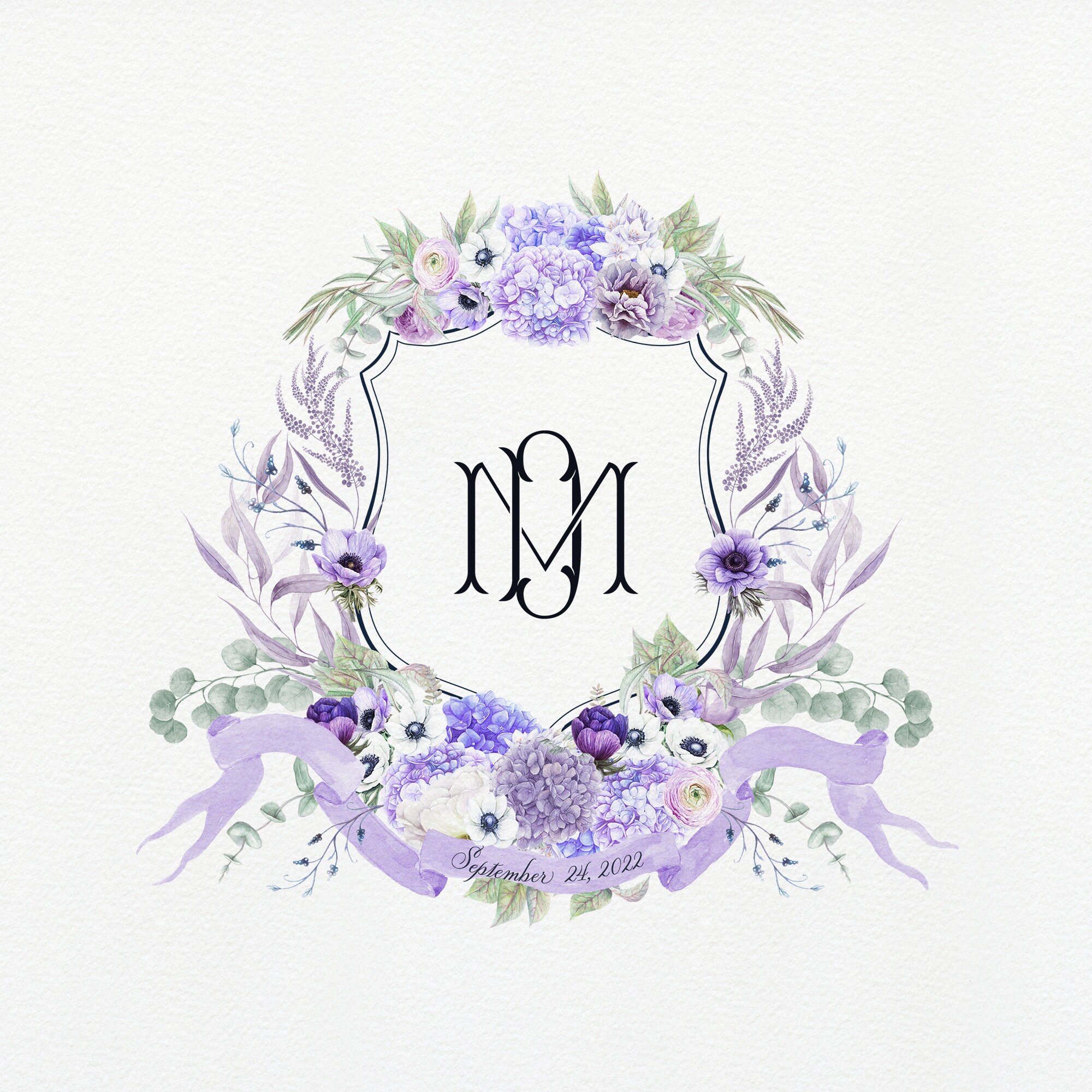 Purple Watercolor Wedding Crest Monogram Monogram Logo - Etsy