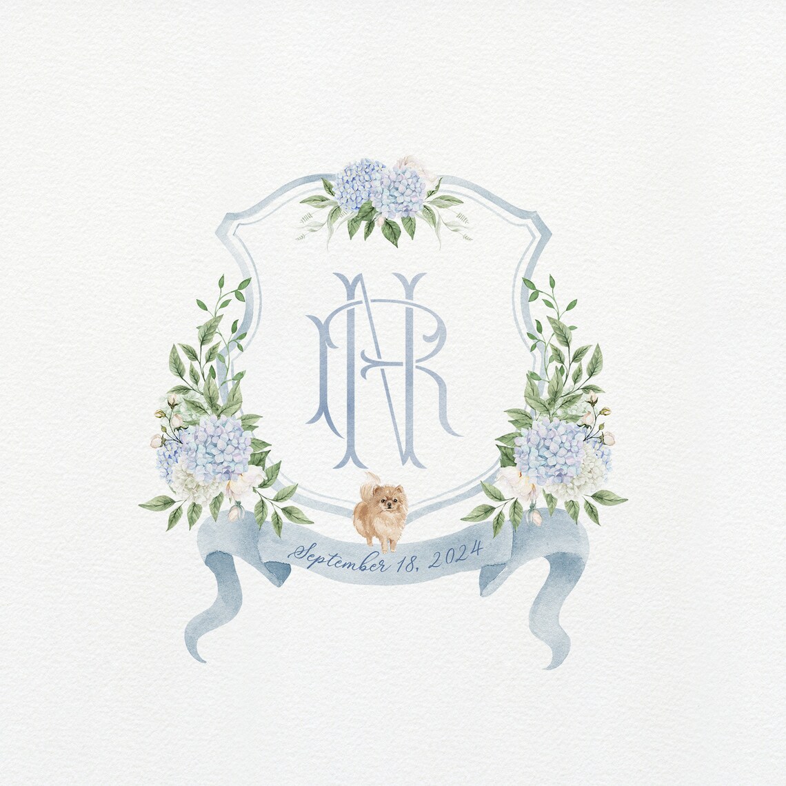 Blue and White Hydrangea Wedding Crest Monogram Crest - Etsy