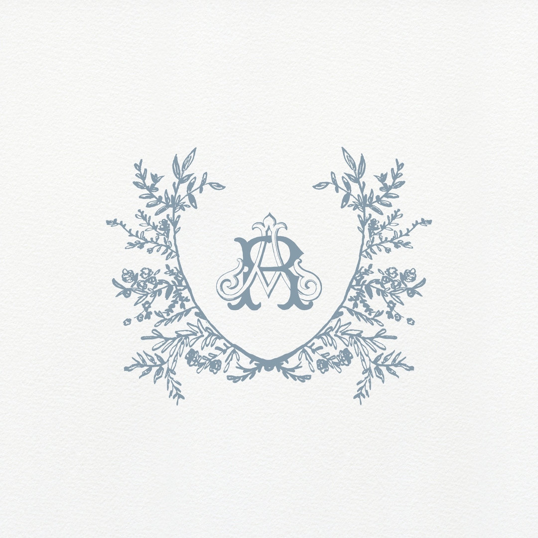Floral Wedding Crest: Hand-drawn Two-letter Monogram (digital Download ...