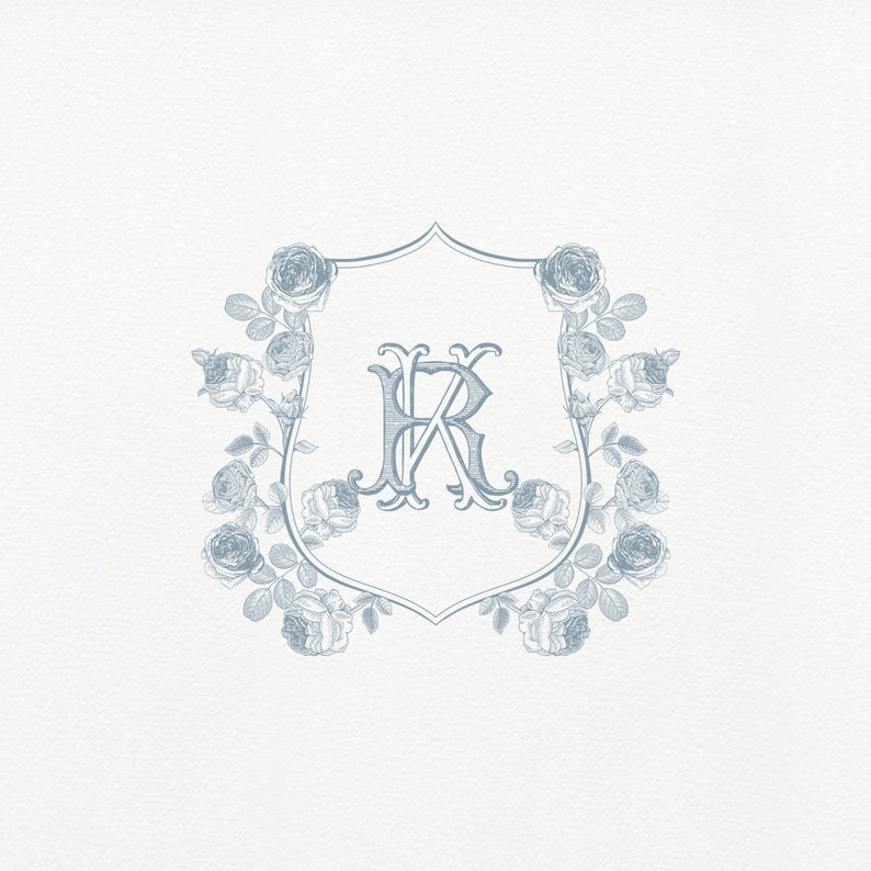 Garden Roses Crest Vintage Monogram Wedding Crest Monogram - Etsy