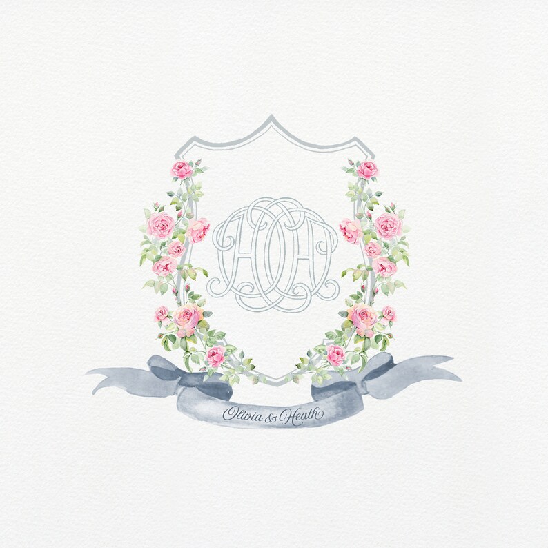 Blush Pink Watercolor Wedding Crest Monogram Crest - Etsy
