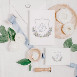 Lilacs Wedding Crest | Blue and Lilac Watercolor Monogram Crest ...