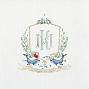 Ocean Wedding Watercolor Crest · Monogram Whale Crest · Hydrangea Sea ...
