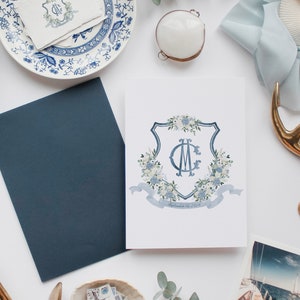 Blue Watercolor Wedding Crest: Floral Monogram (digital Download) - Etsy