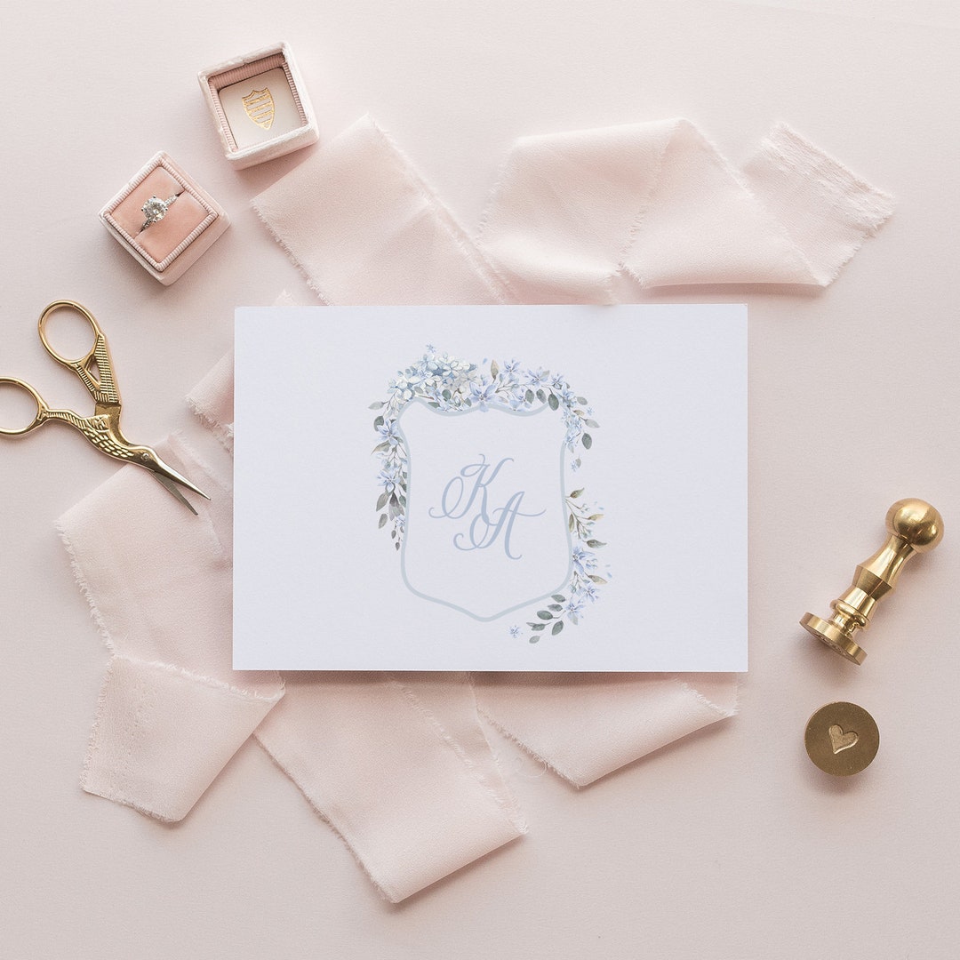 Dusty Blue Watercolor Monogram Wedding Crest | Monogram Logo ...