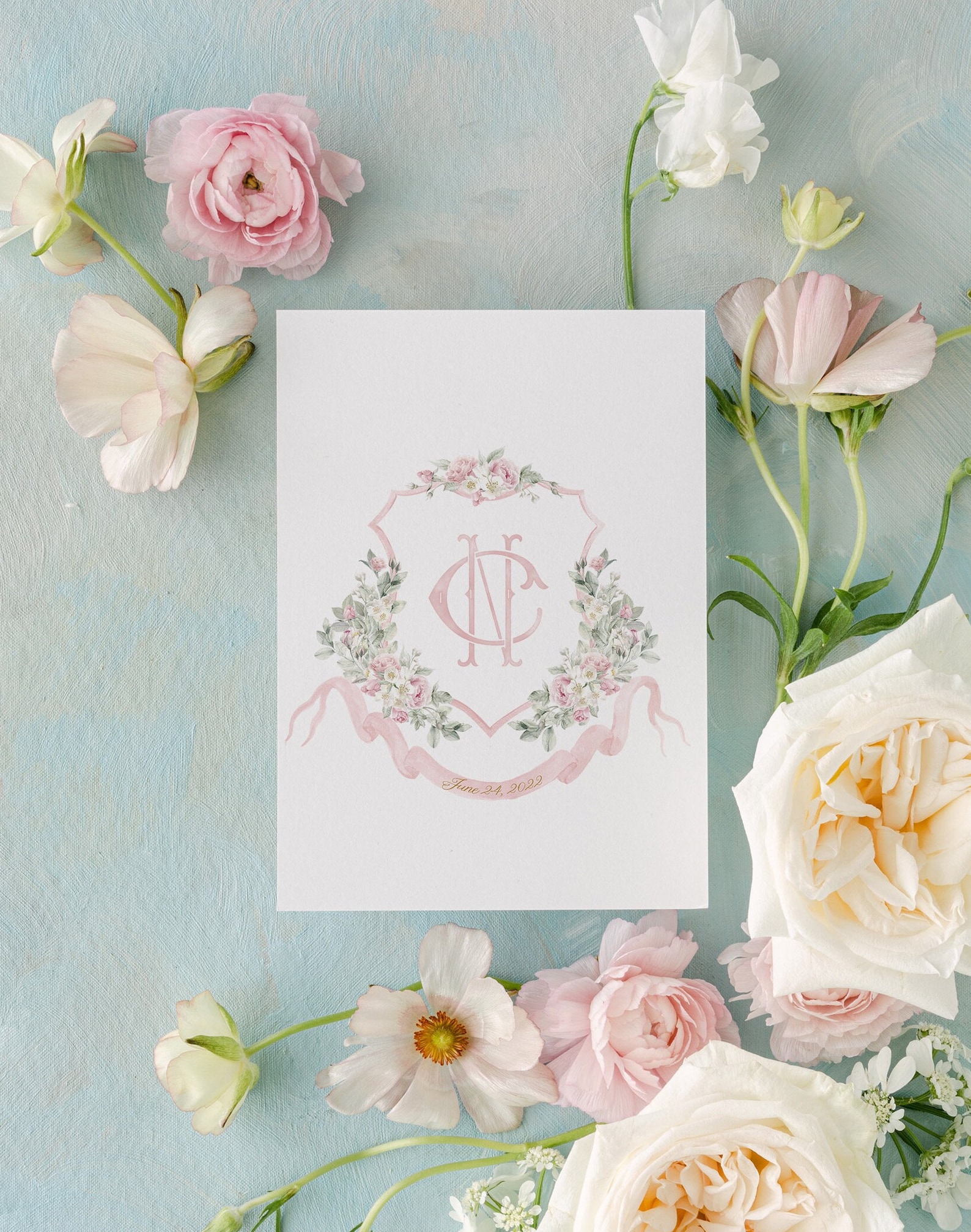 Pink Watercolor Wedding Crest Monogram Interlock - Etsy