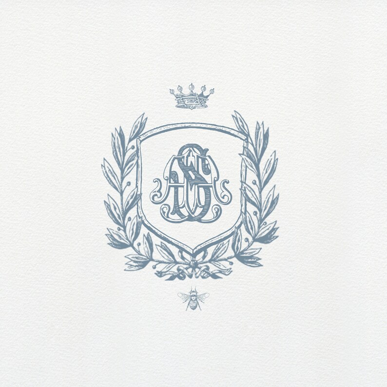 Vintage Monogram Wreath Crest Vintage Wedding Crest With - Etsy