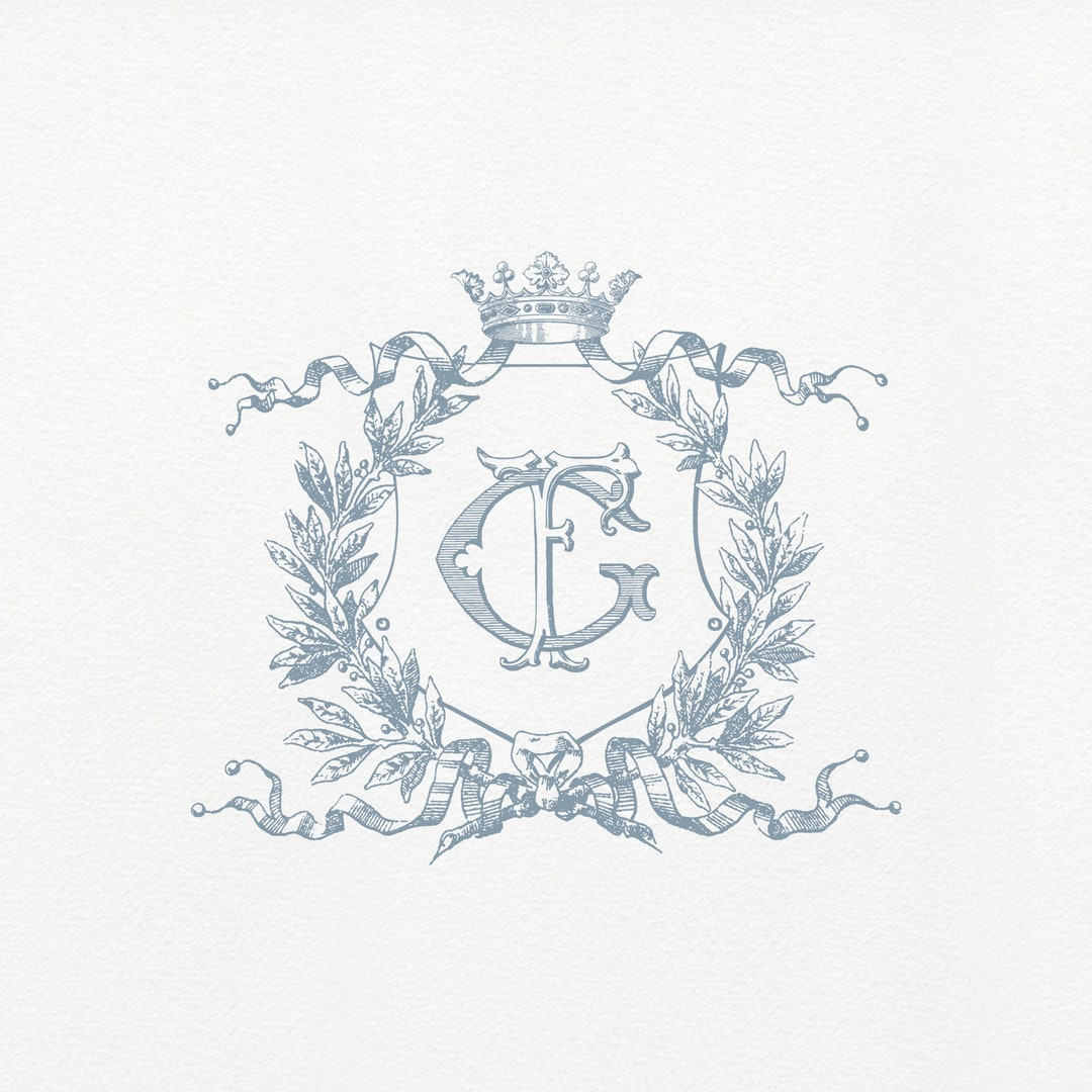 Vintage Monogram Wedding Wreath Crest With Crown - Etsy